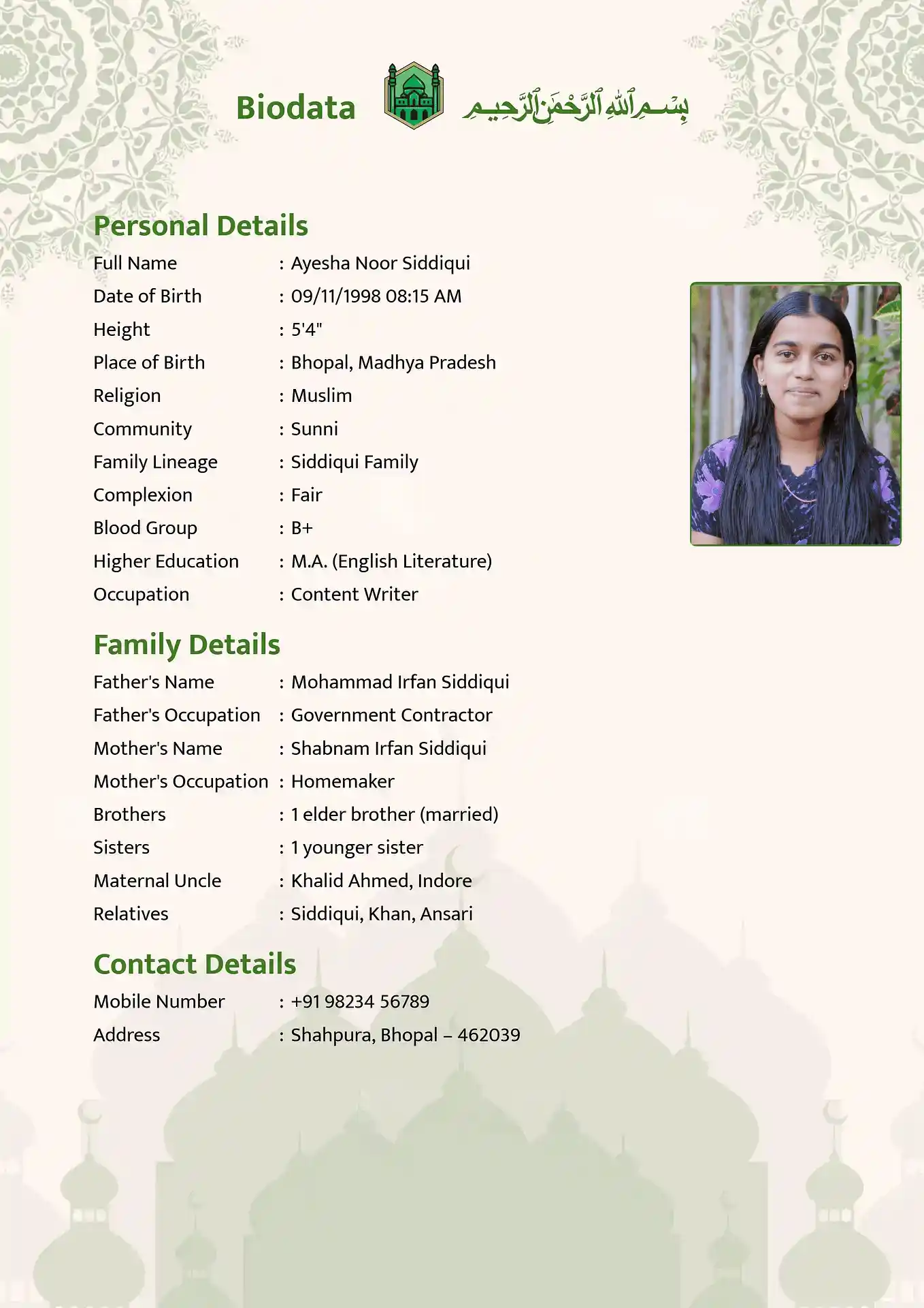 Biodata Format - 55+ Free Templates in Word, PDF & Image