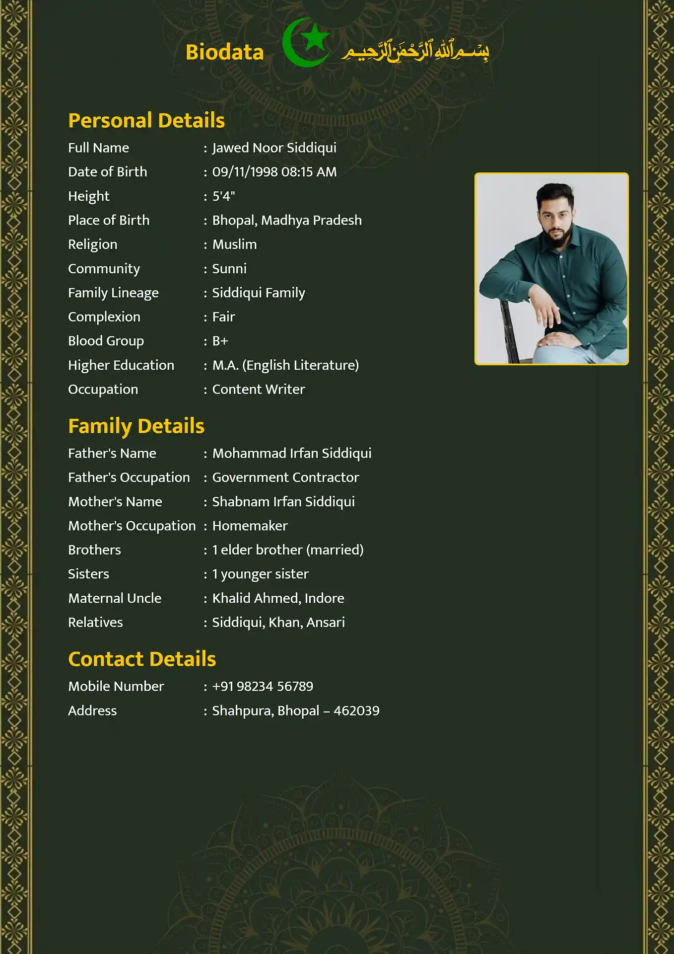 Muslim Marriage Biodata - Free Maker & Templates
